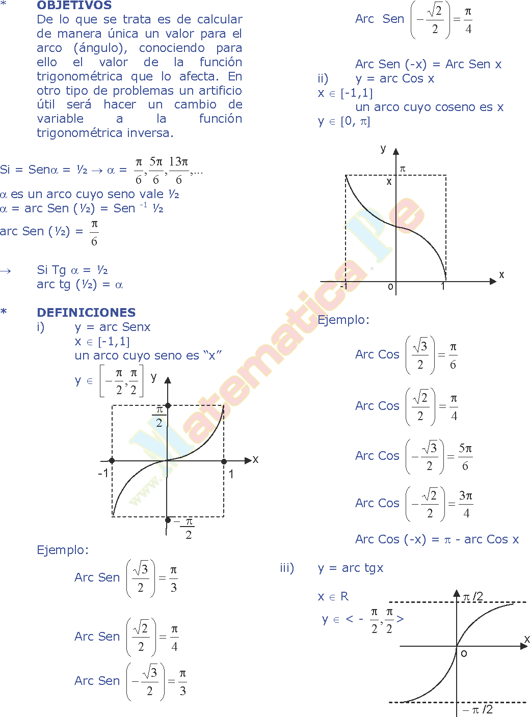 FUNCIONES TRIGONOMETRICAS INVERSAS EJEMPLOS Y EJERCICIOS RESUELTOS