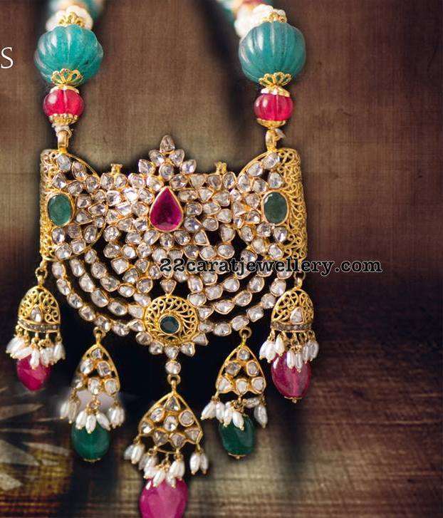 Diamond Locket with Rice Pearls Drops - Jewellery Designs