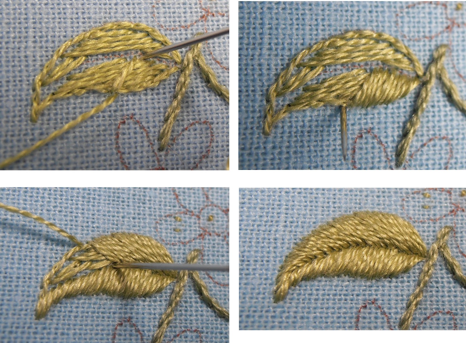 Satin stitch leaves