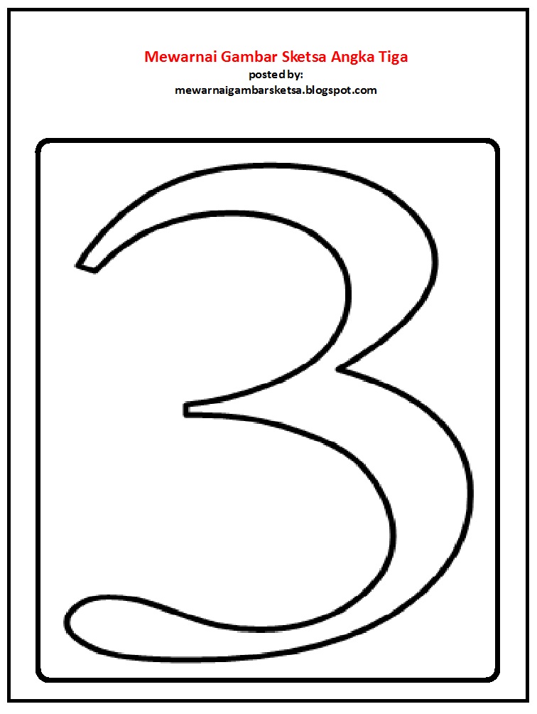 Mewarnai Gambar: Mewarnai Gambar Sketsa Kaligrafi Angka Tiga