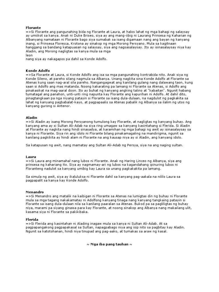 mga tauhan ng florante at laura - philippin news collections