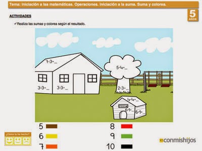 1000 recursos para educación infantil: Suma y colorea