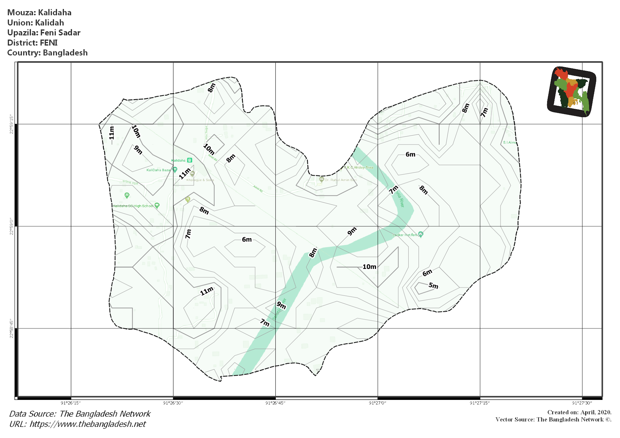 Map of Kalidaha Mouza, Feni Sadar, Feni