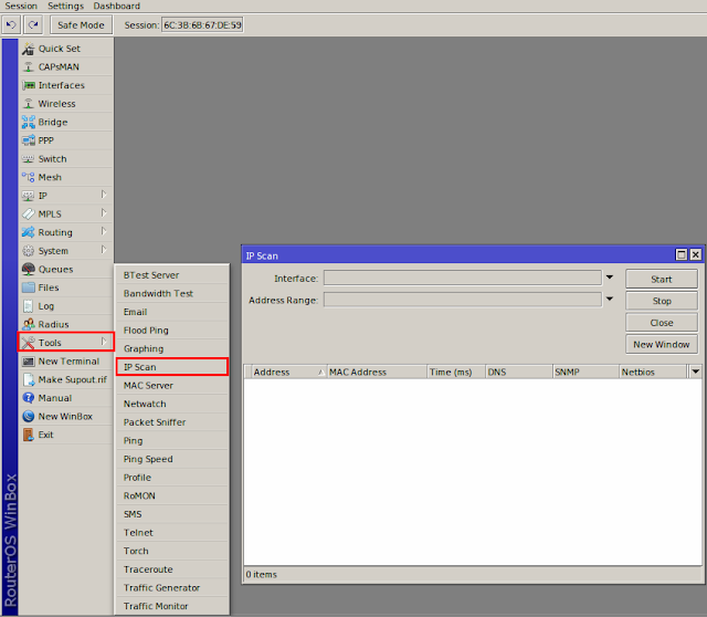 Menggunakan Tool IP Scan di MikroTik