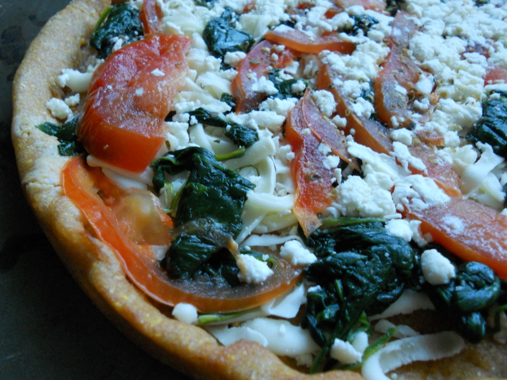 Snacking Squirrel: Spinach Pizza with Feta and Tomatoes