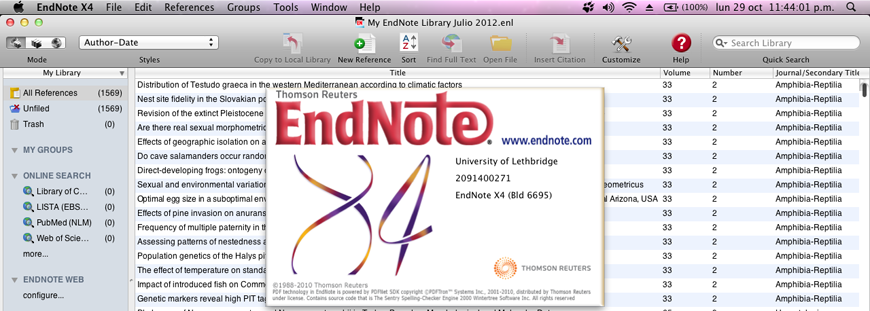 EndNote X4 (Activado) Mac OS X 10.6 ó superior ~ Project Herps