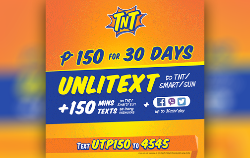 UTP150 - 1 Month Unlimited Text + 150 minutes calls: TNT Promos ...