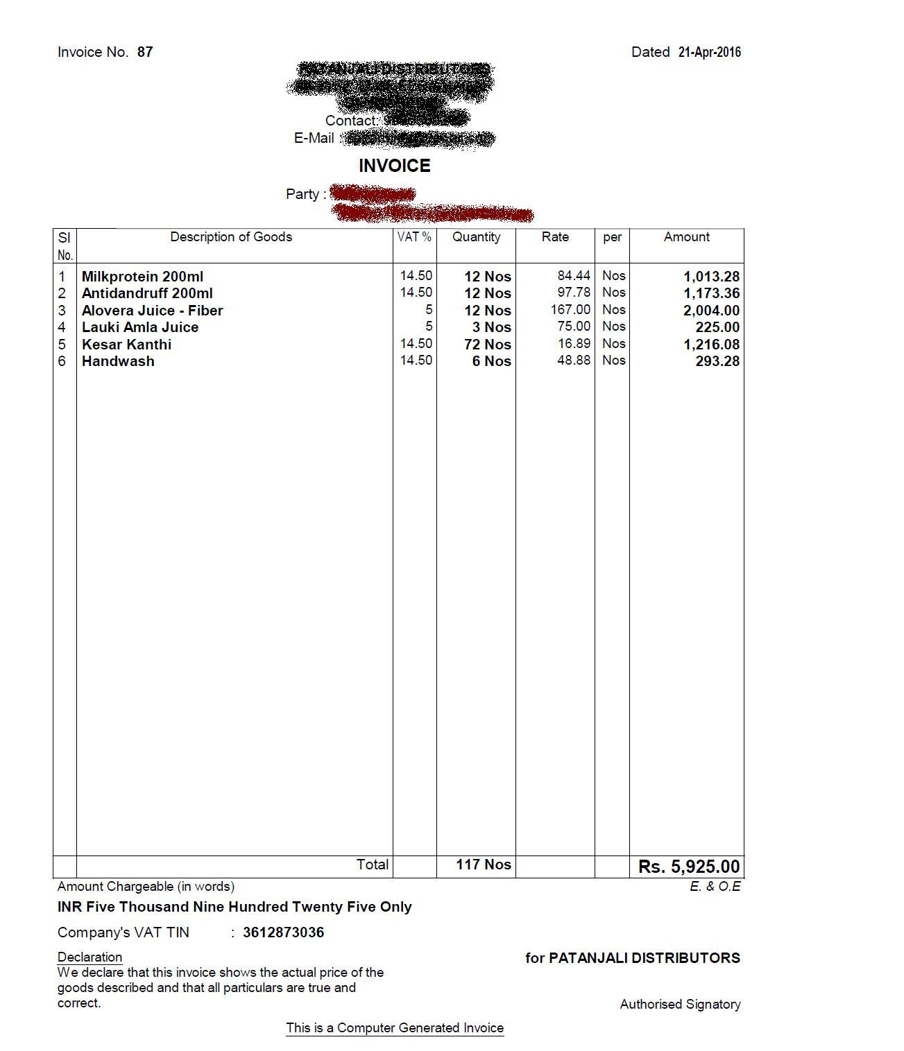 PATANJALI DISTRIBUTORS MEDAK: Best Billing & Invoice Software for ...