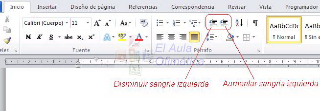 El Aula Ofimática: Cómo establecer sangrías en Word 2010
