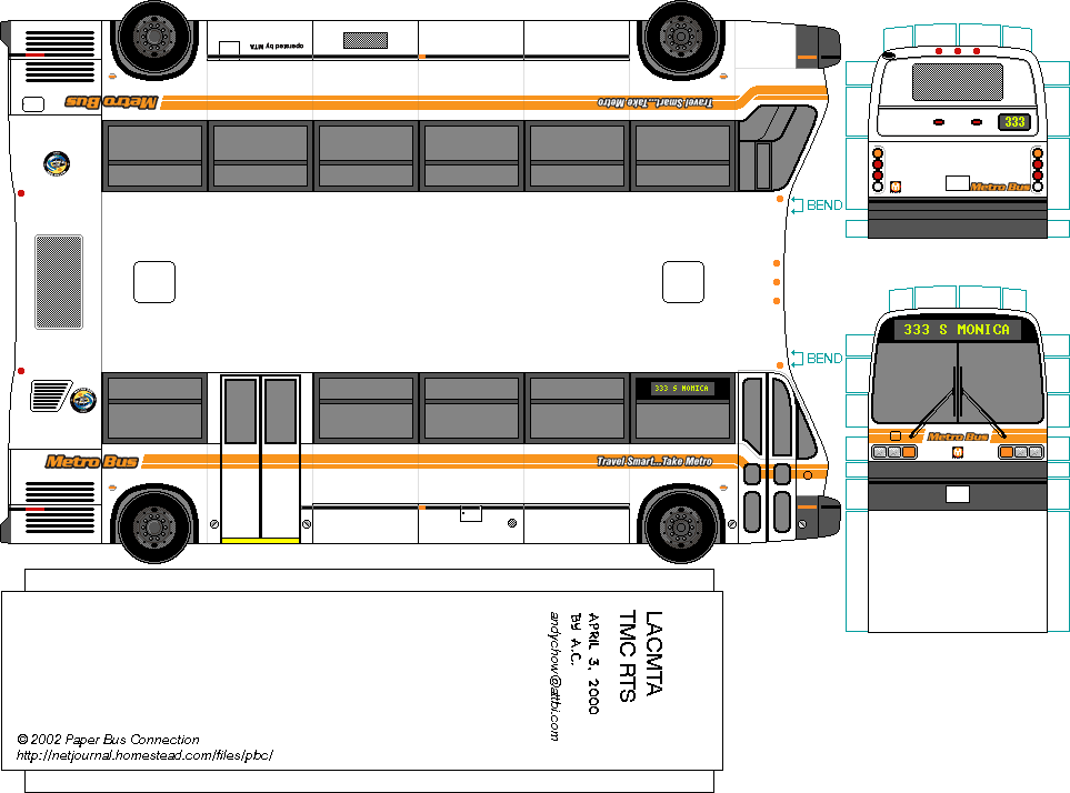 SP. Papel Modelismo: PaperCraft Bus LACMTA TMC RTS - Metro Rapid