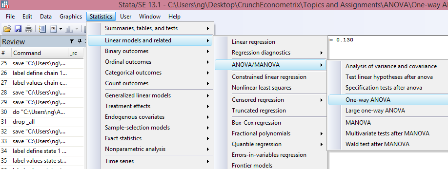 CrunchEconometrix: Stata: Interpreting One-way ANOVA Procedure