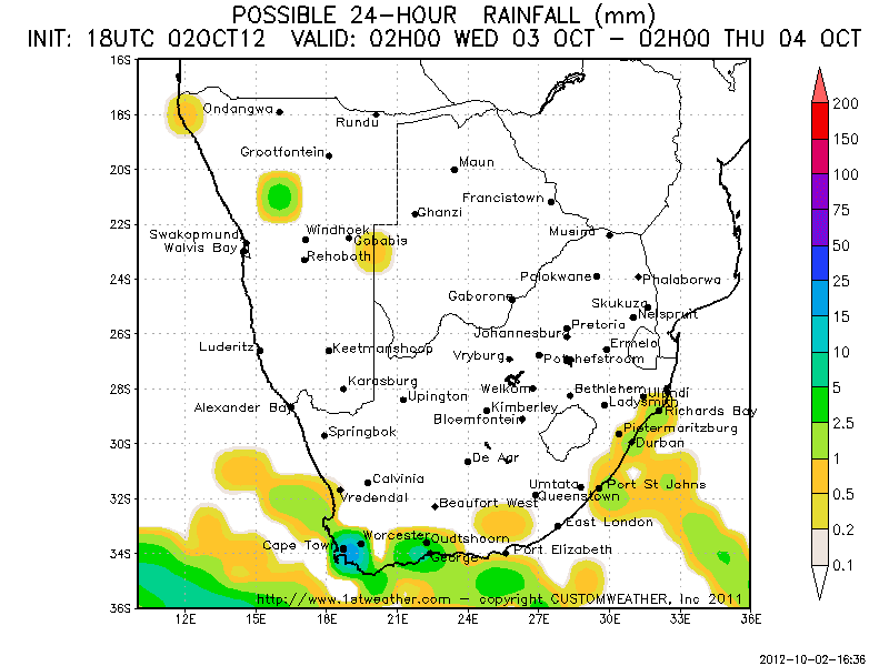 SA Weather and Disaster Observation Service: Rain Prediction: South Africa