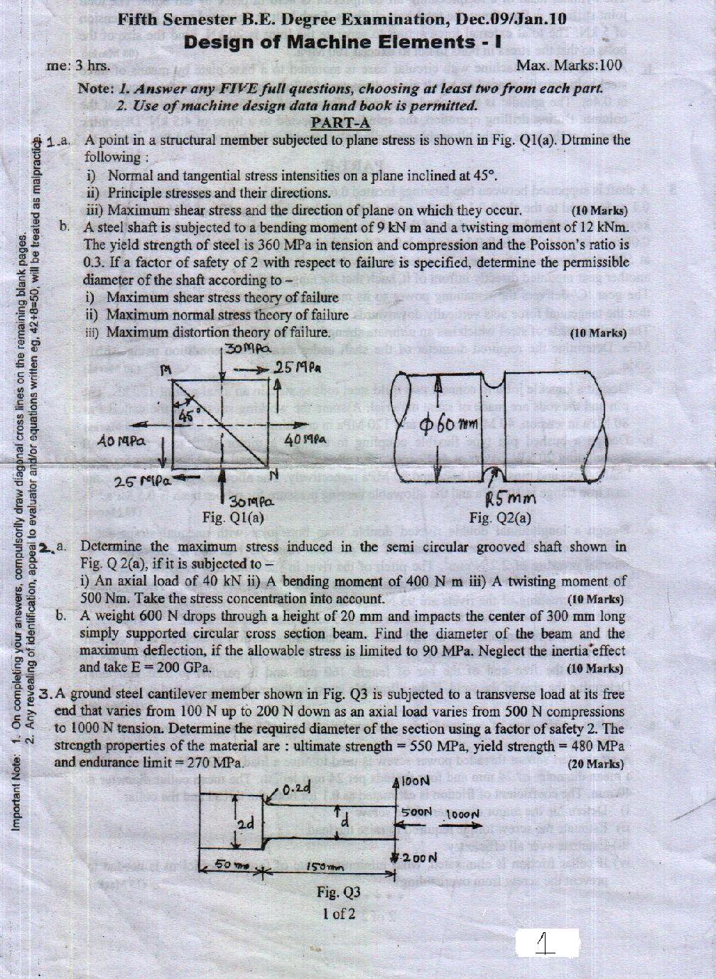 Question papers of 5th sem B.E mechanical