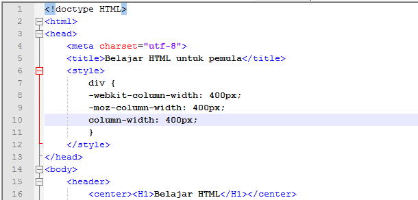Belajar Membuat Konten Kolom dari HTML Untuk Pemula Tanpa CSS Part 1 ...