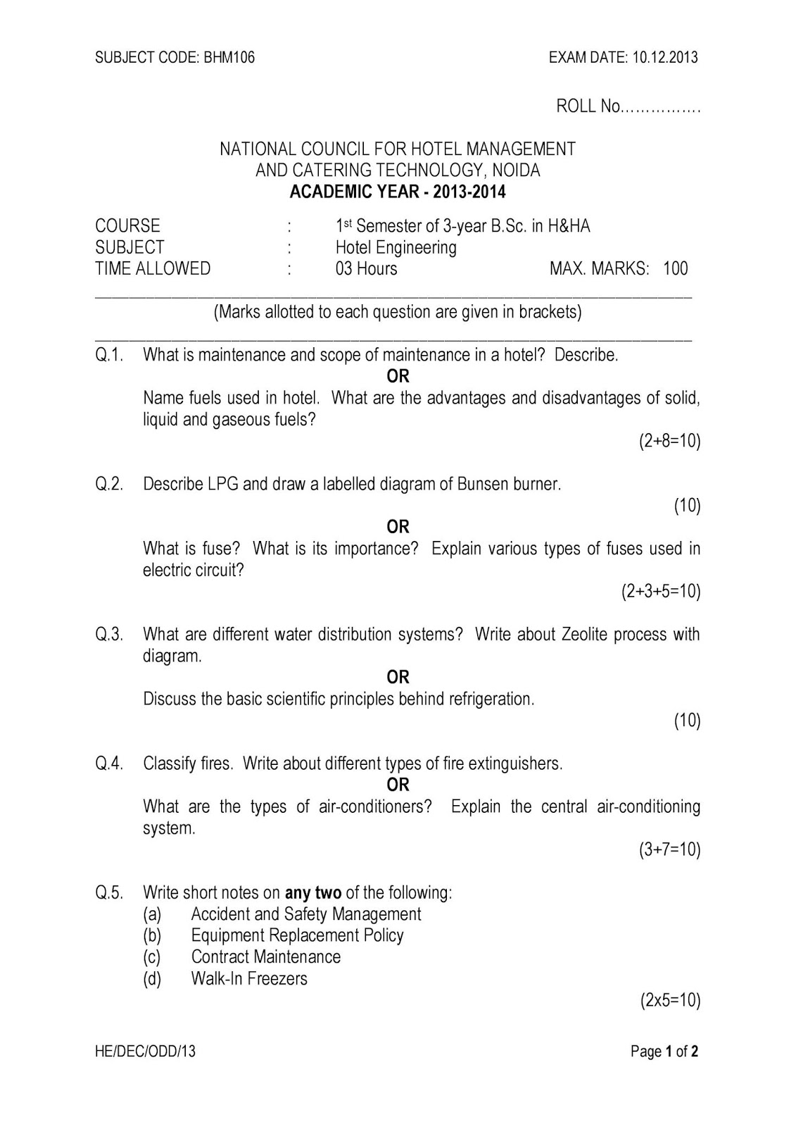 Hotel Engineering notes for Hotel Management Students: Previous years ...