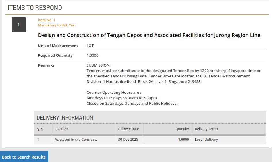 Jurong Region Line Construction: Tender & Pre-Qualification - Contact J101