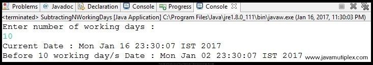 How to subtract N working days from the current date in Java?