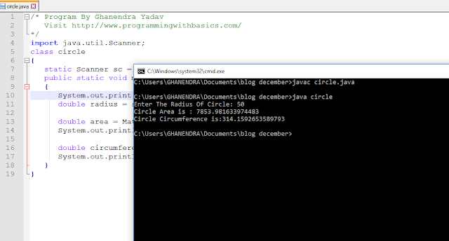 Java Program to Calculate Area and Circumference of Circle
