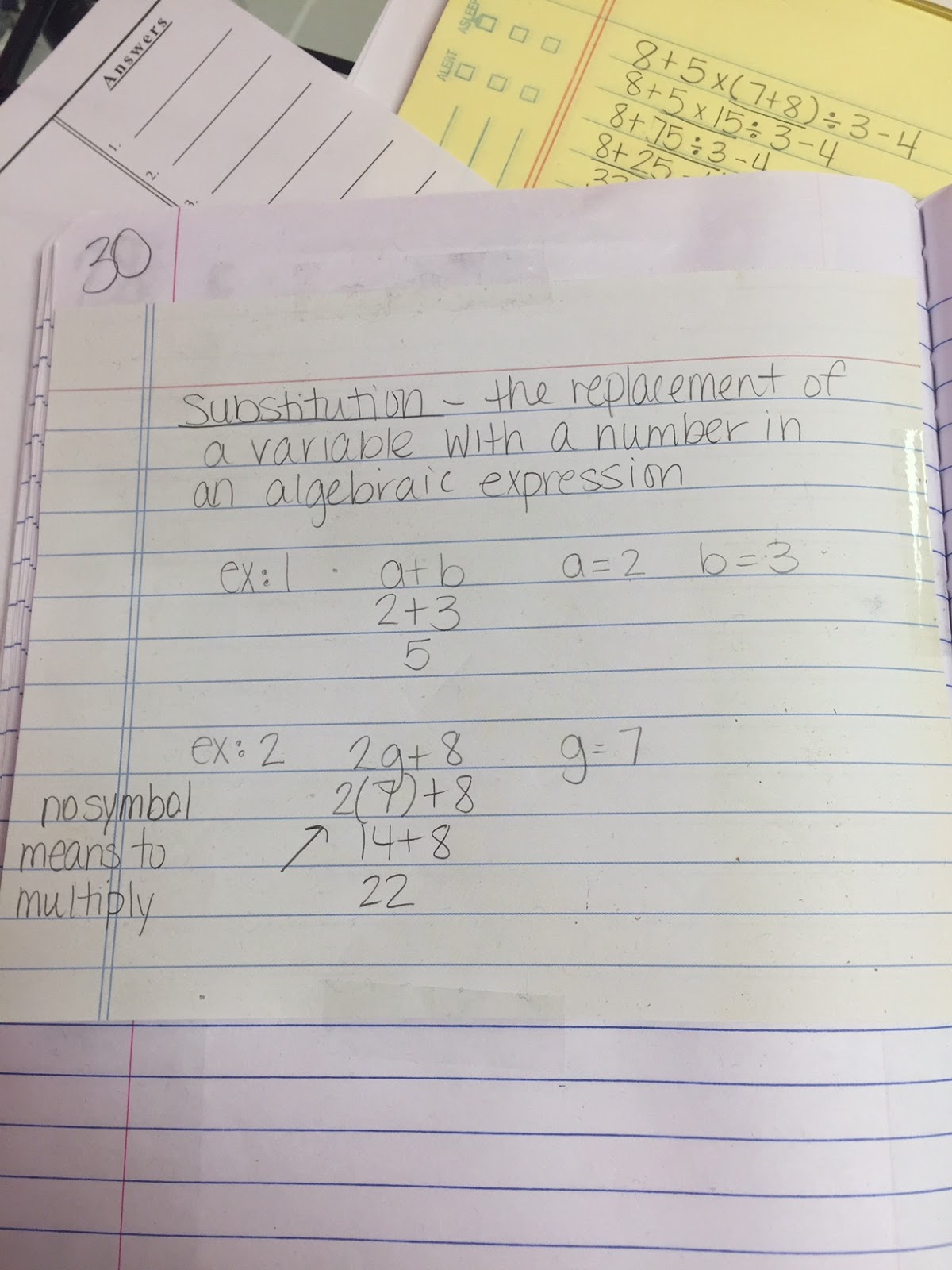 Mrs. White's 6th Grade Math Blog: VARIABLES - SUBSTITUTION NOTES