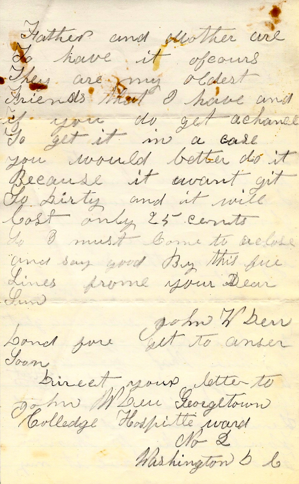 Civil War Letters of John W. Derr: Letter #22 -- Georgetown College ...