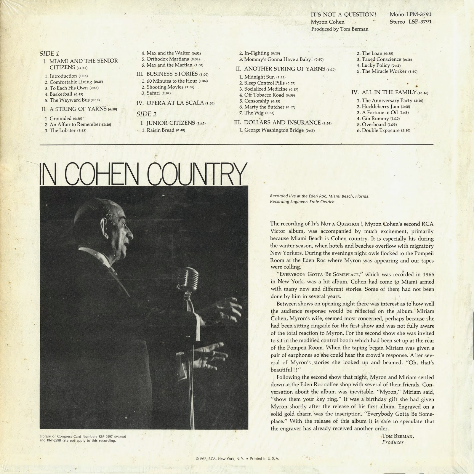 Vintage Stand-up Comedy: Myron Cohen - It's Not A Question 1967