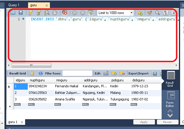 Insert Data ke dalam Tabel MySQL menggunakan MySQL Workbench ~ Digi ZED