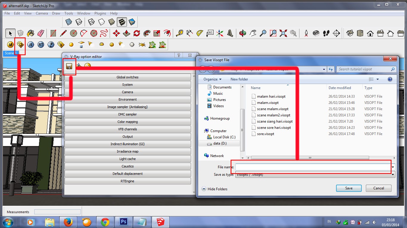 tutorial Vray Sketchup: cara menyimpan dan upload visopt sketchup ...