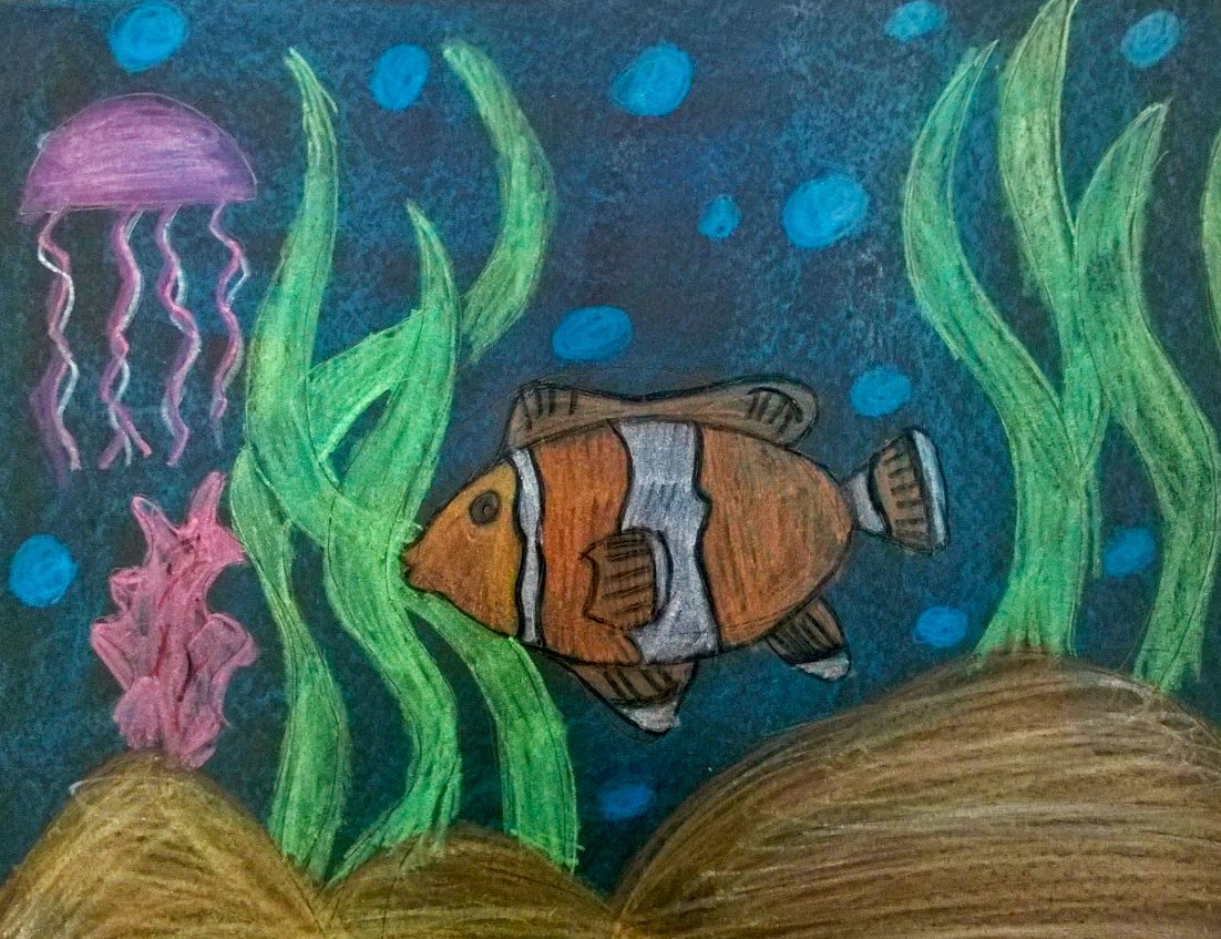 Angie Villa Art & Education: Fish in Coral Reef, Grade 4