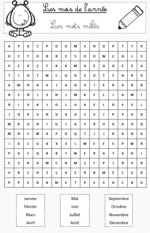 Mam'Zelle Kathalynn: Mots mêlés sur les mois de l'année