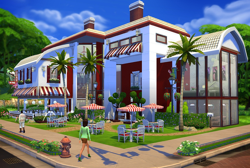 Red & White Restaurant Bar | Sims 4 Houses