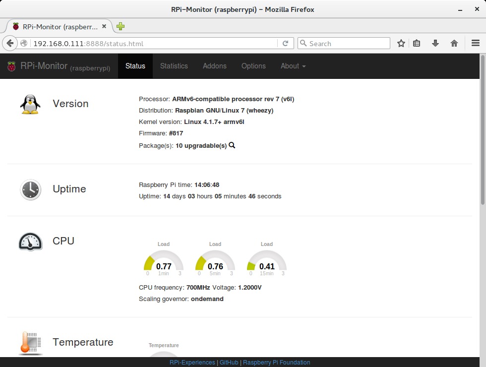 Massimo's Blog: Monitoring the Raspberry PI with RPI-Monitor