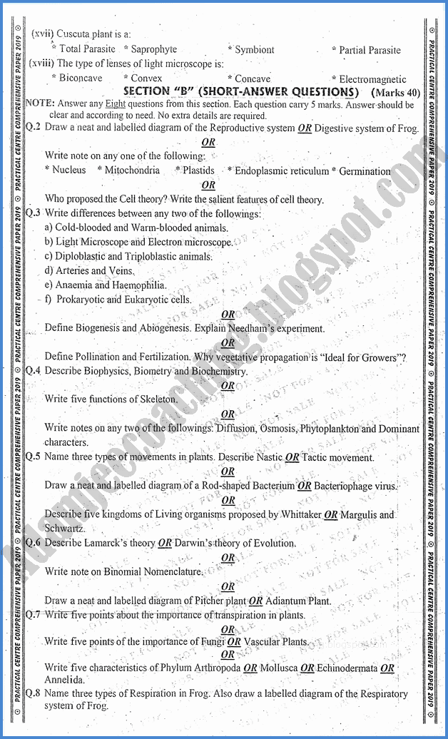 Adamjee Coaching: Biology 9th - Practical Centre Guess Paper 2019