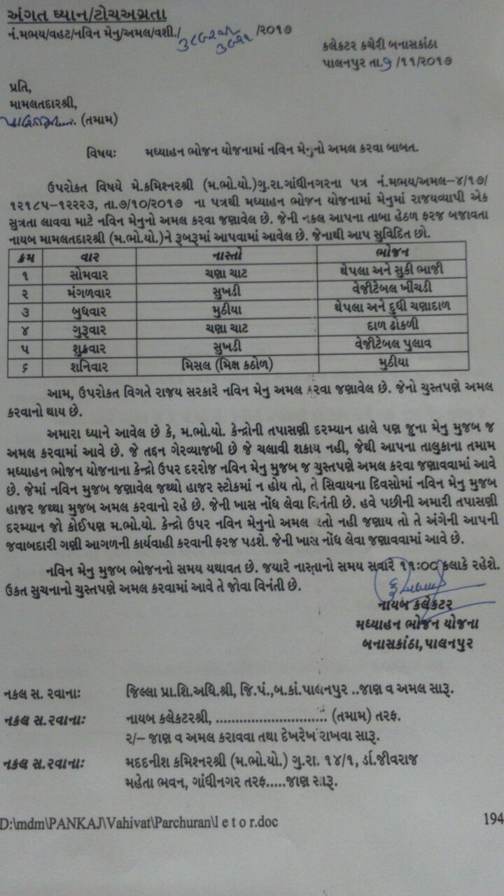 NEW MDM MENU RELATED PARIPATRA - MS PARMAR-GOVT INFORMATION PLATFORM