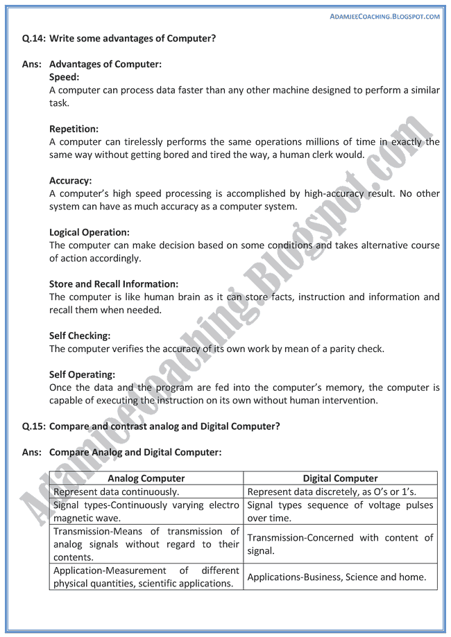 Adamjee Coaching: Introduction to Computer - Descriptive Question ...