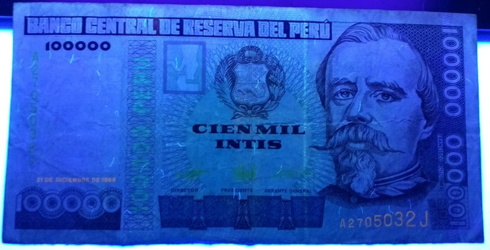 Coleccion de billetes y monedas (numismatica): 100000 intis Perú 1989 / ...