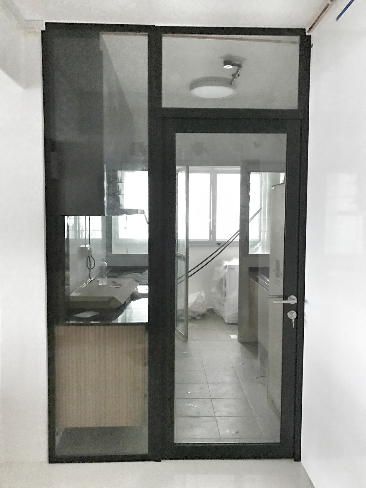 Room Glass Partition & Kitchen Fixed Glass Panels Plus Swing Door With ...