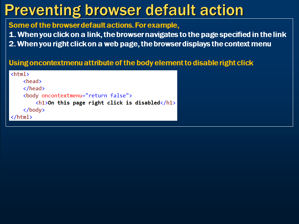 Sql server, .net and c# video tutorial: Preventing browser default action