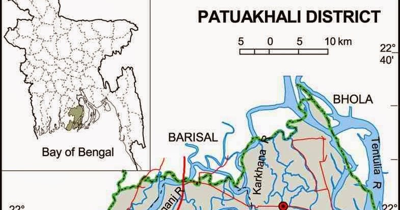 Patuakhali Zila Map, Barisal Division, Bangladesh