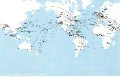 Airlines Past & Present: Pan Am Route Map Postcard 1970's