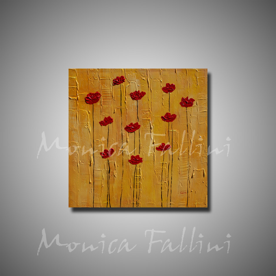 Paintings by Monica Fallini: Red Poppies on yellow landscape original ...