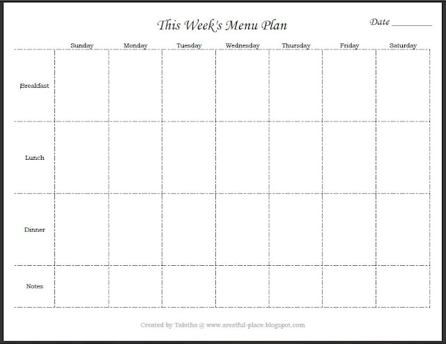 A Restful Place: Free Menu Planning Printable!