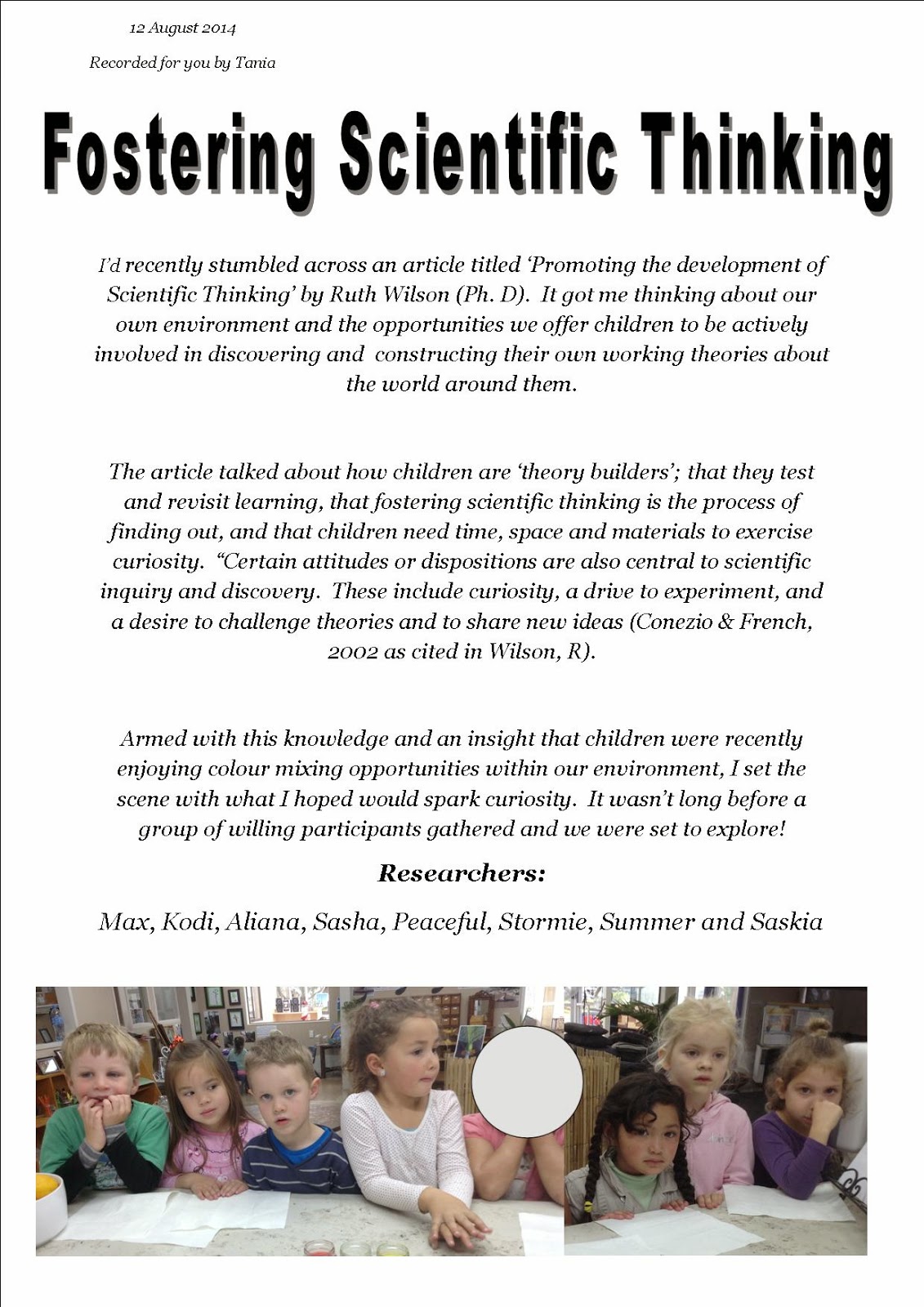 Bream Bay Kindergarten: Fostering Scientific Thinking