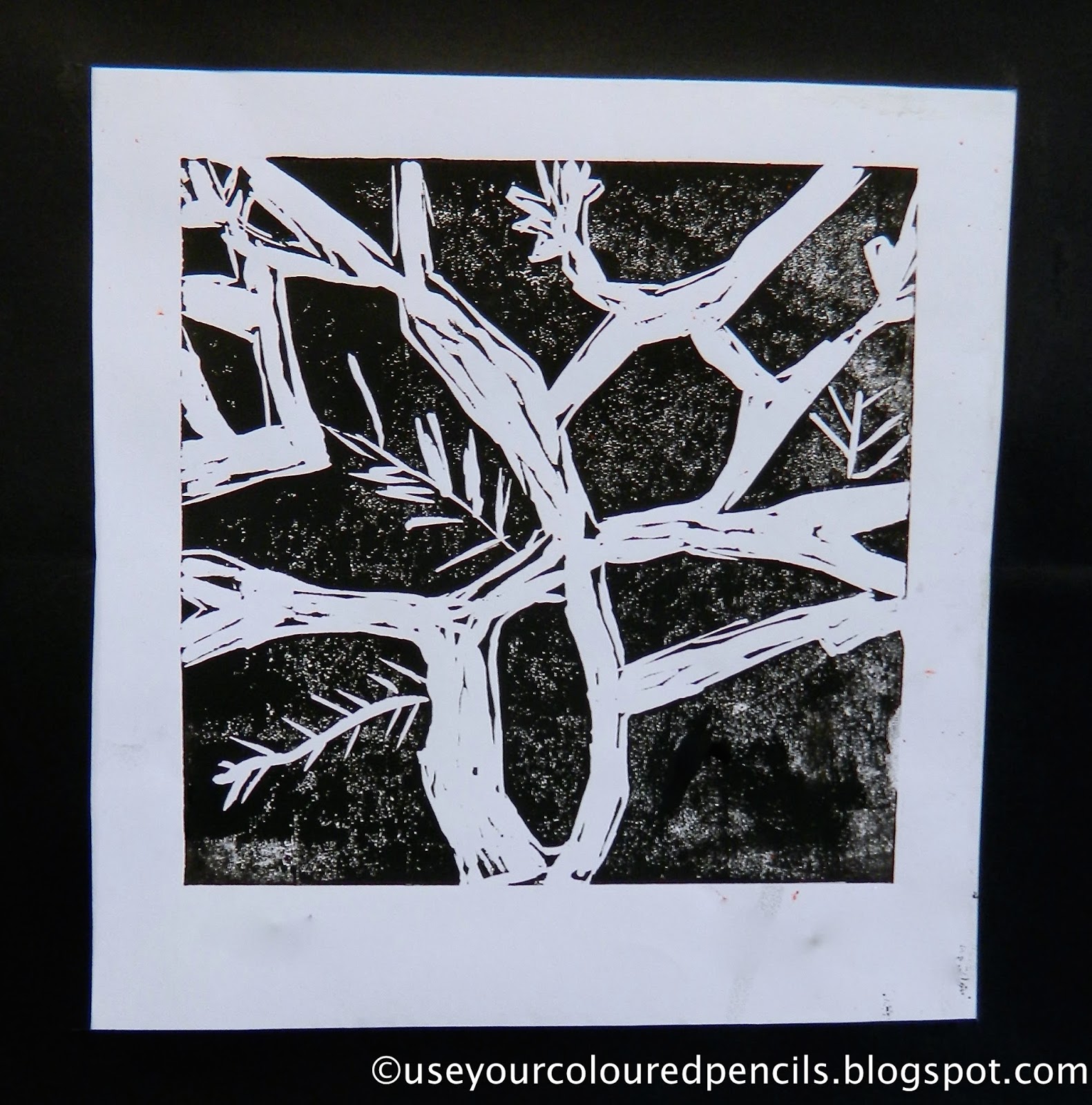 Use Your Coloured Pencils: Lino Printed Trees