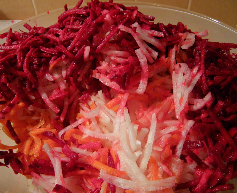 Seasonal Eating: Ruby Root Vegetable Slaw with Miso Dressing