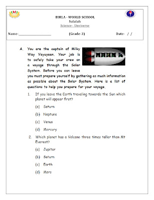 Birla World School Oman: Homework for Grade 3 B on 24-03-16.