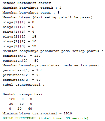 source code metode northwest corner meminimumkan biaya menggunakan ...