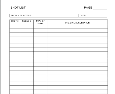 PsychFilms: Shot List Template