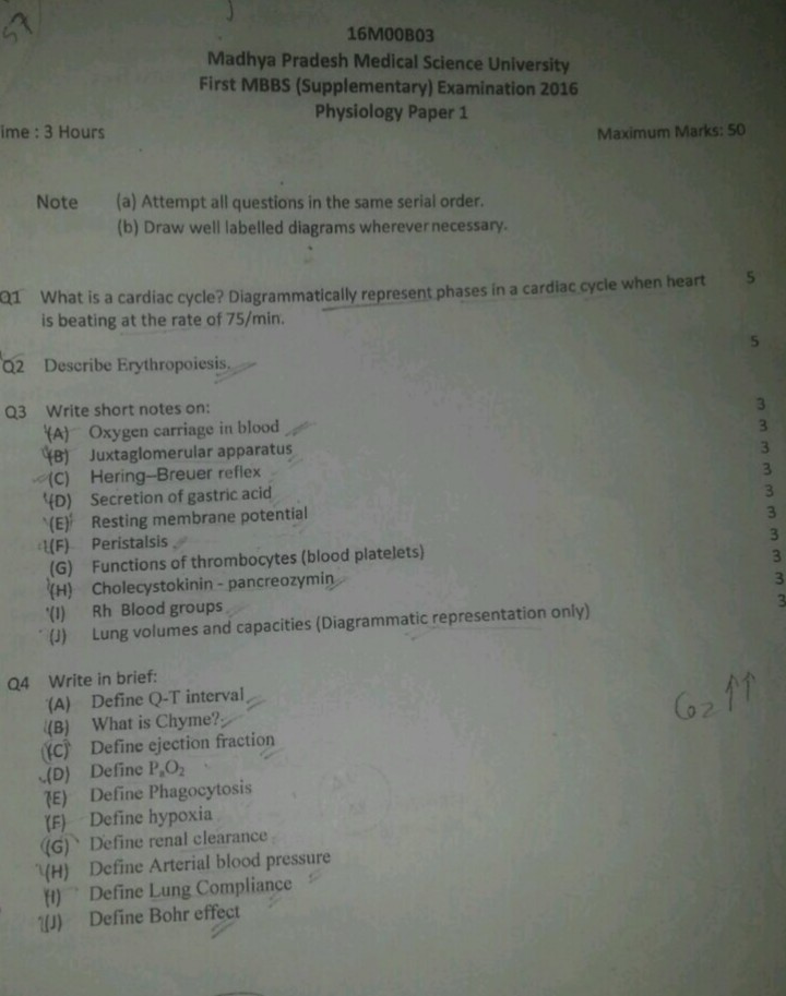 MBBS 1st year physiology paper1 2016 (supplementary) of the jabalpur ...