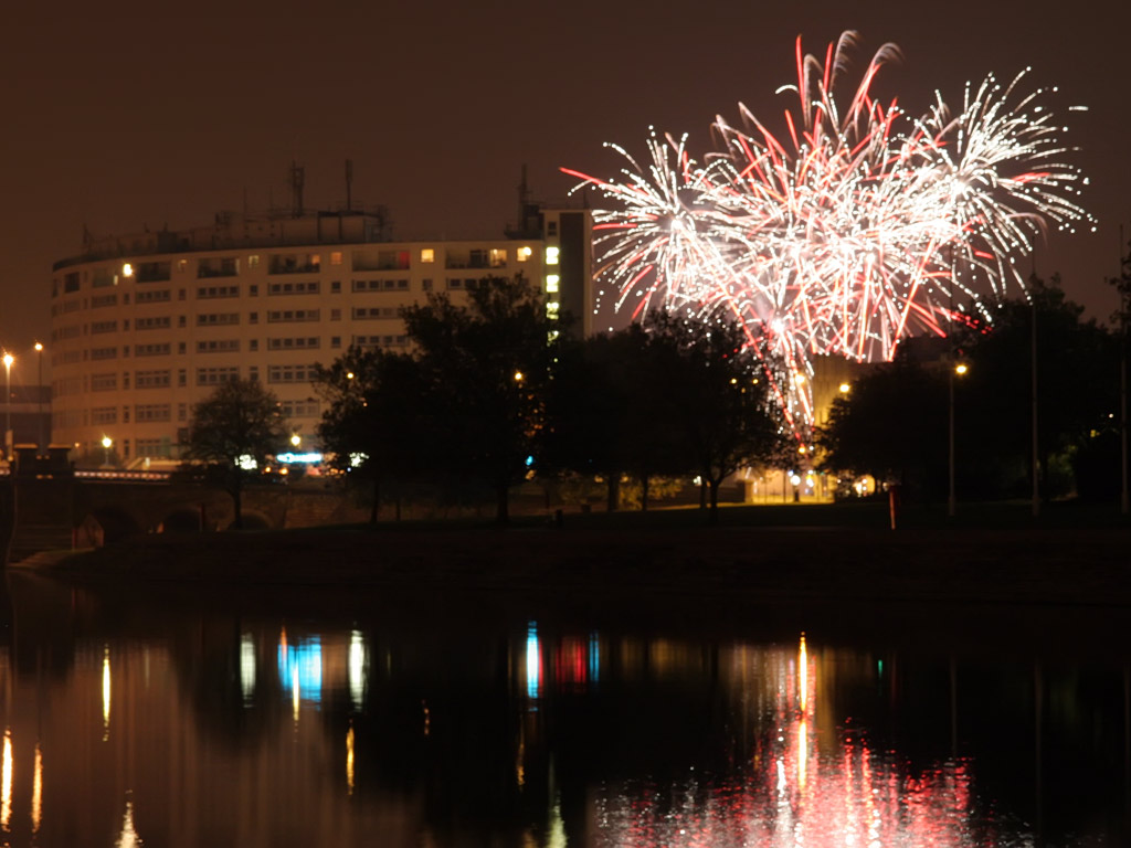 Firework Party in River Background - Nature Wallpaper