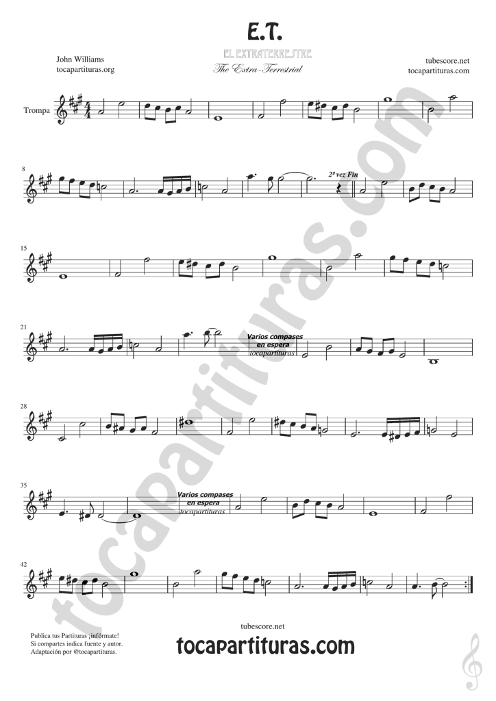 tocapartituras: ET Partitura de Flauta, Violín, Saxofón Alto, Trompeta ...